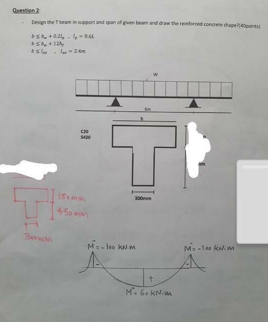 Solved Question 2: Design the T beam in support and span of | Chegg.com