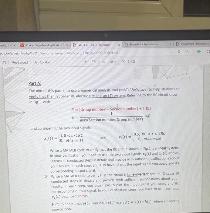 Part A: The aim of this part is to use a numerical | Chegg.com