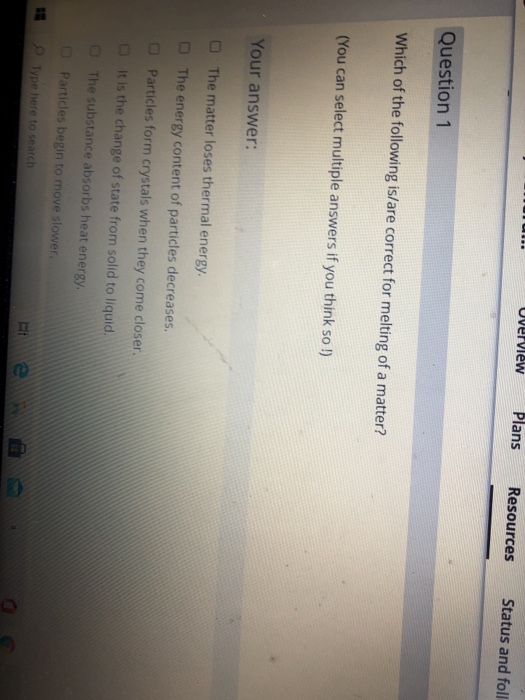 Solved Uverview Plans Resources Status and foll Question 1 | Chegg.com