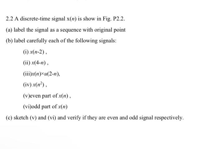 Solved 2.2 A discrete-time signal x(n) is show in Fig. P2.2. | Chegg.com