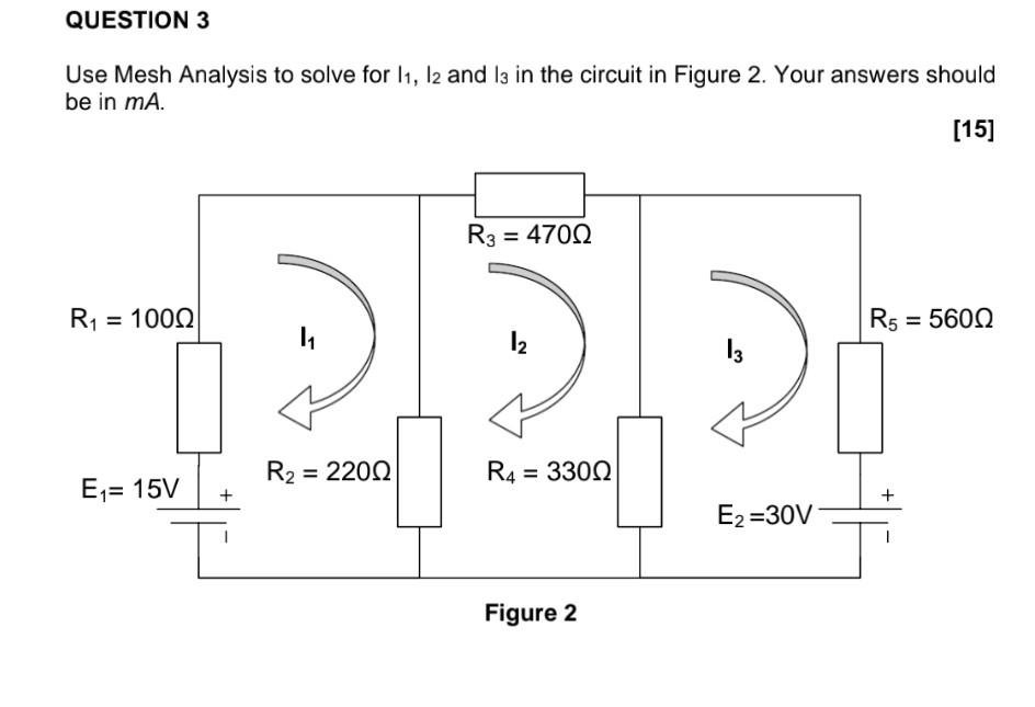 Solved Use Mesh Analysis to solve for I1,I2 and I3 in the | Chegg.com