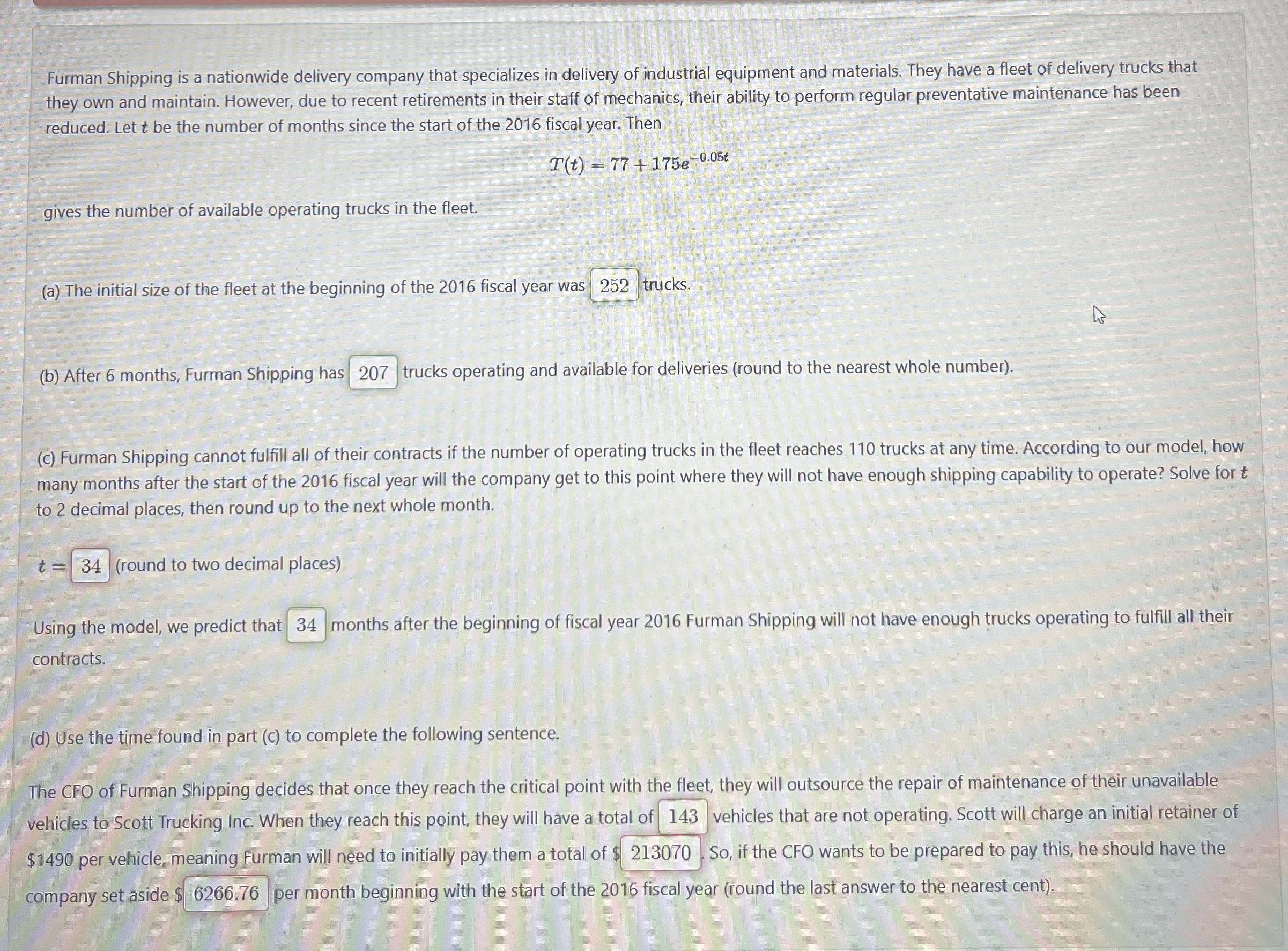 Solved Furman Shipping is a nationwide delivery company that | Chegg.com
