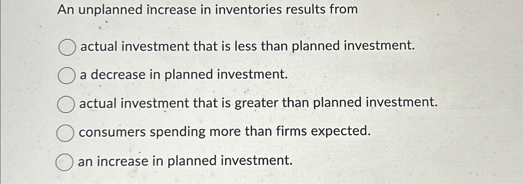 Solved An unplanned increase in inventories results from | Chegg.com