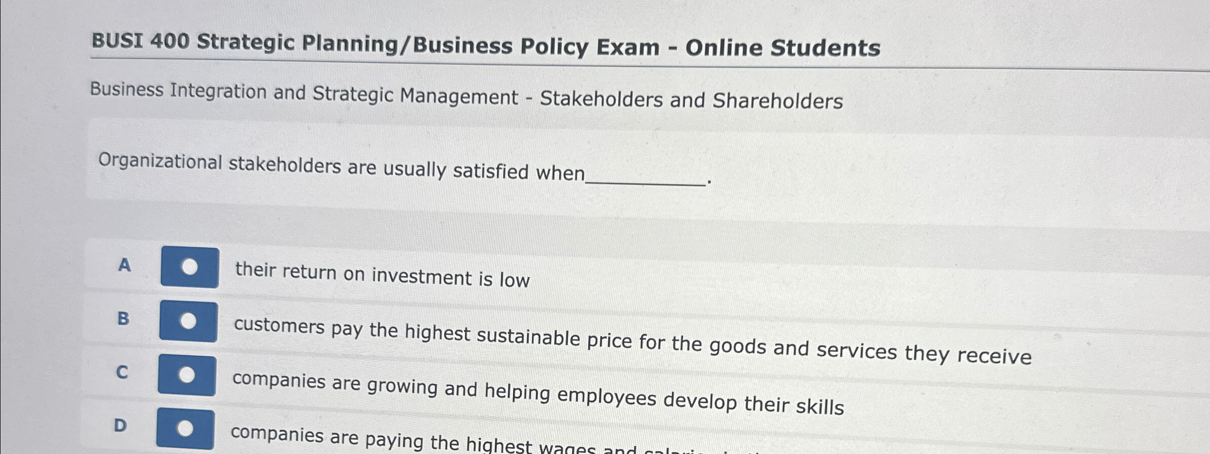 Solved BUSI 400 ﻿Strategic Planning/Business Policy Exam - | Chegg.com