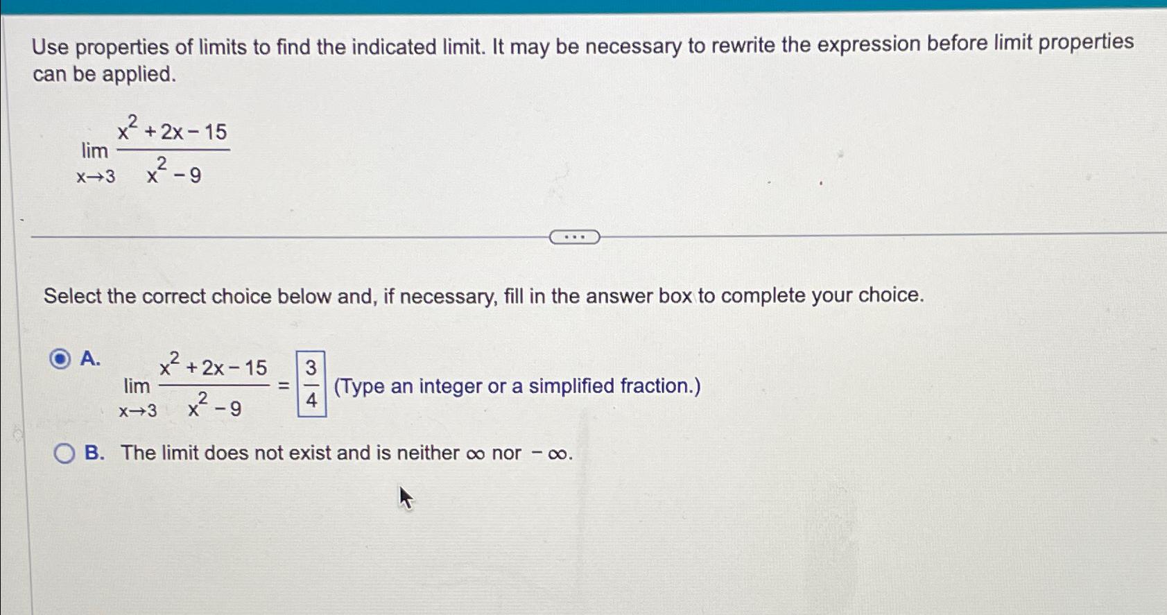 Solved Use properties of limits to find the indicated limit. | Chegg.com
