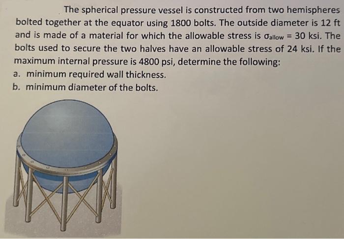 Solved The spherical pressure vessel is constructed from two | Chegg.com