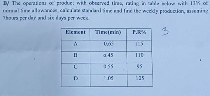 Solved B/ ﻿The operations of product with observed time, | Chegg.com