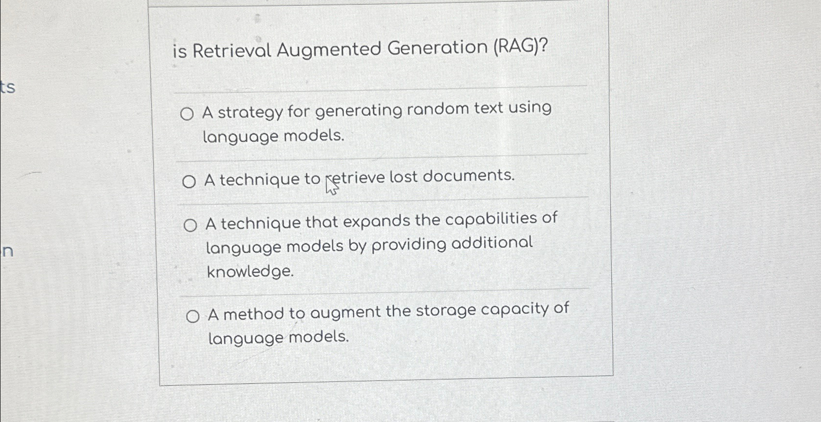 Solved is Retrieval Augmented Generation (RAG)?A strategy | Chegg.com