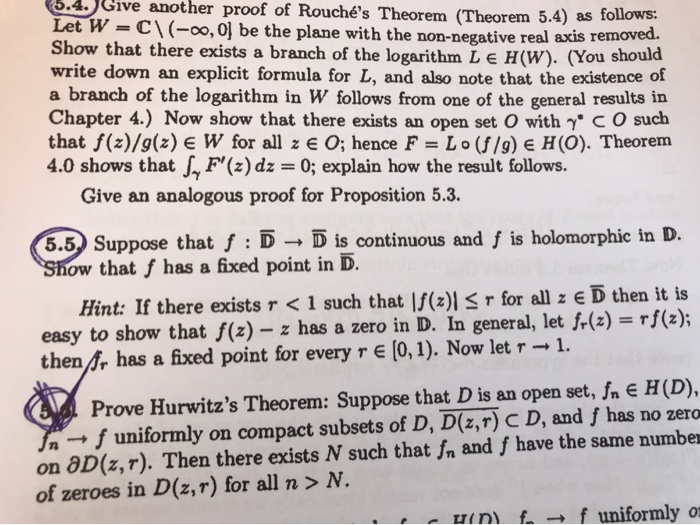 Solved 5.4. Give another proof of Rouché's Theorem (Theorem | Chegg.com