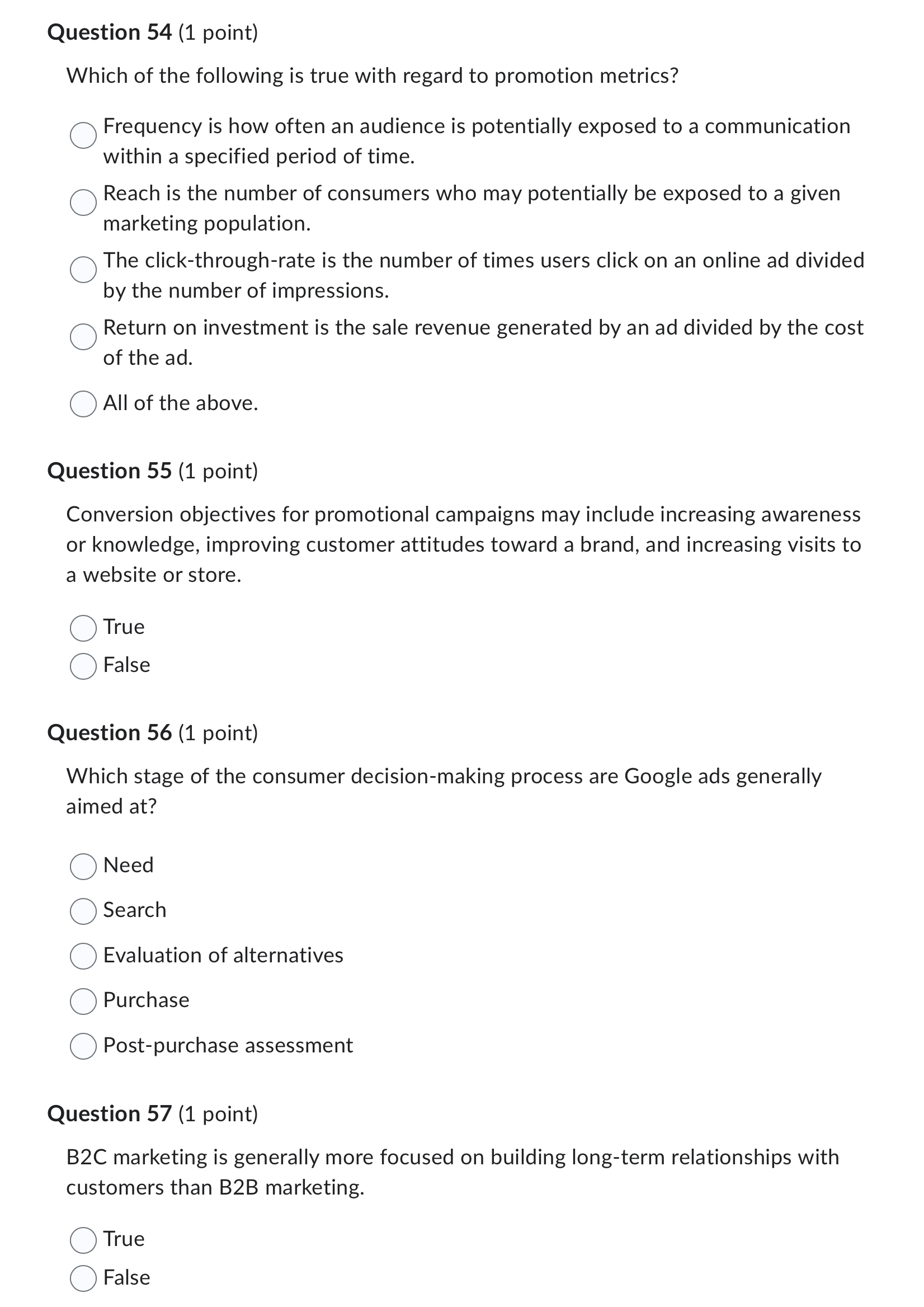 Solved Question 54 (1 ﻿point)Which of the following is true | Chegg.com