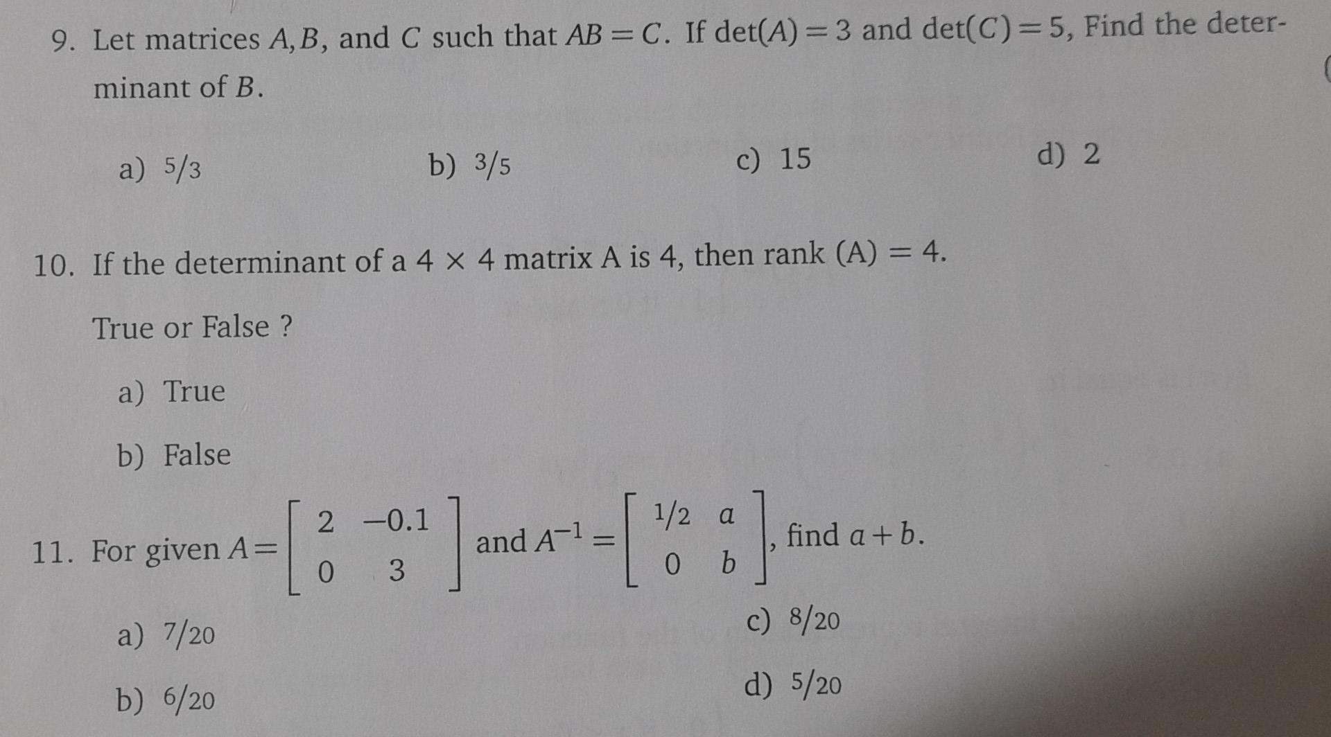 Solved 9. Let matrices A, B, and C such that AB = C. If | Chegg.com