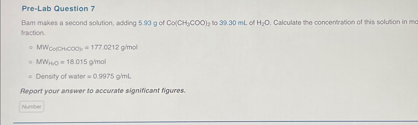 Solved Pre-Lab Question 7\\nBam makes a second solution, | Chegg.com