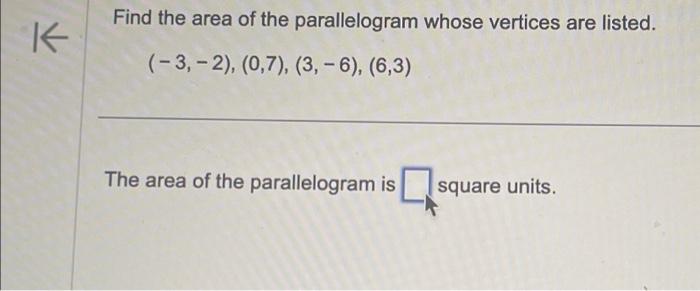 Solved Find the area of the parallelogram whose vertices are | Chegg.com