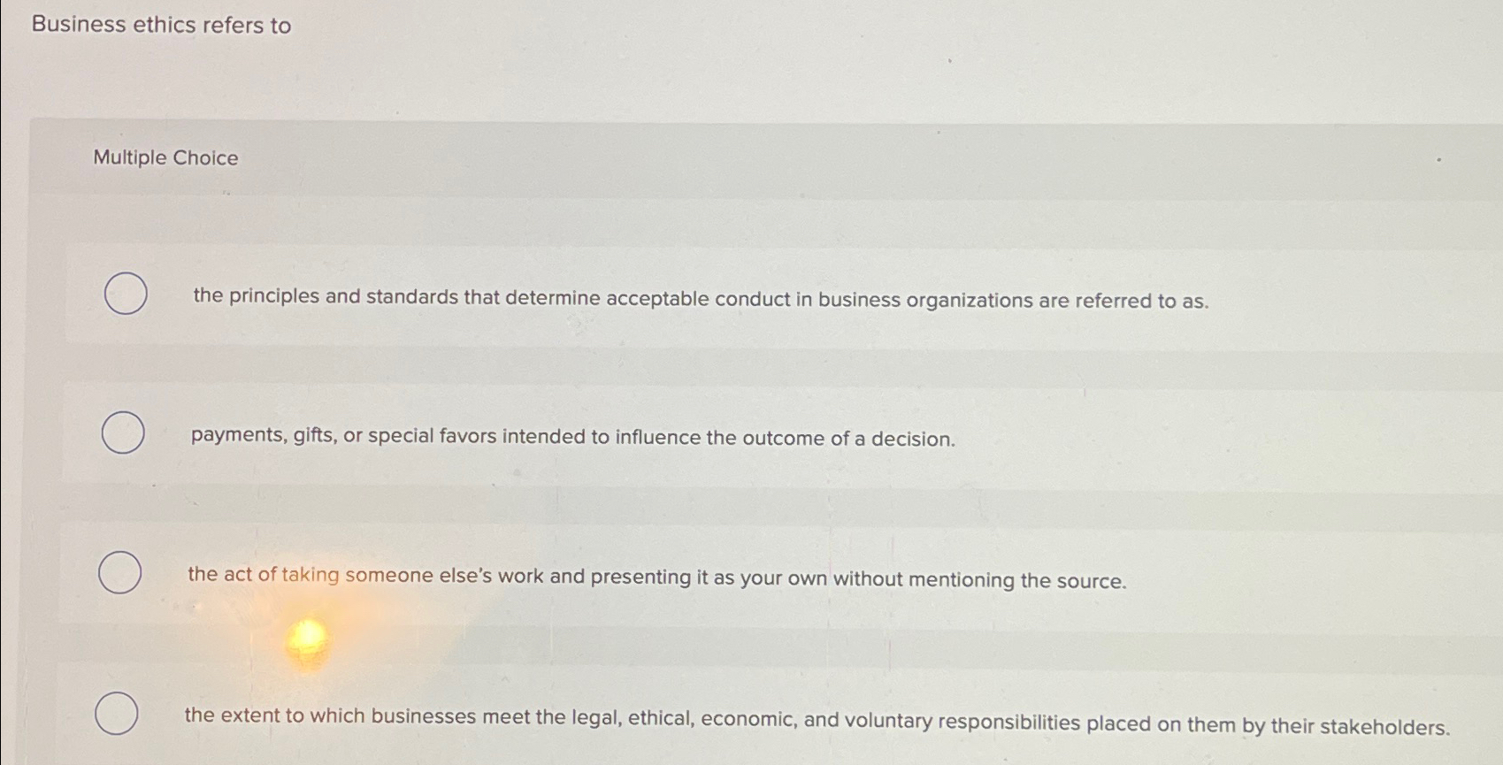 Solved Business ethics refers toMultiple Choicethe | Chegg.com