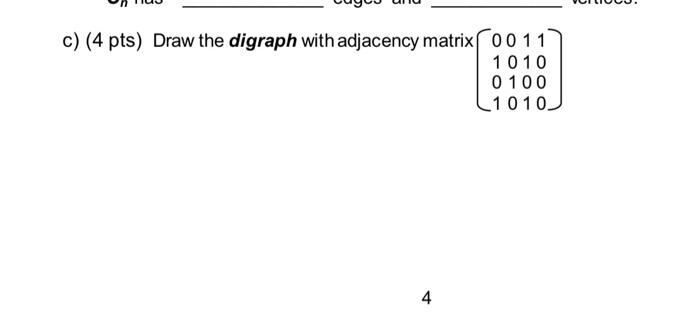 Solved c) (4 pts) Draw the digraph with adjacency matrix | Chegg.com