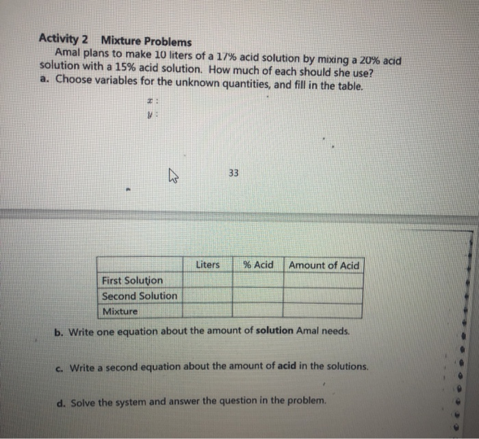 Solved Lesson 2.3 Algebraic Solution of Systems Activity 1 | Chegg.com