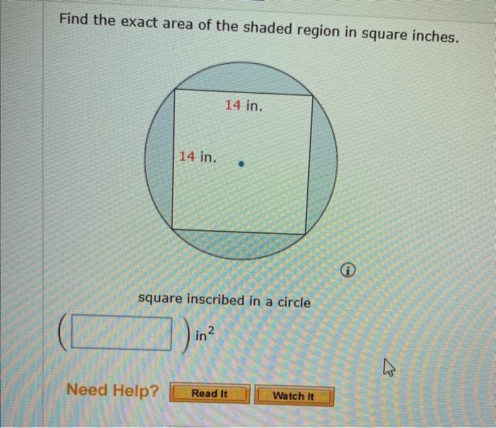 Solved Find the exact area of the shaded region in square | Chegg.com