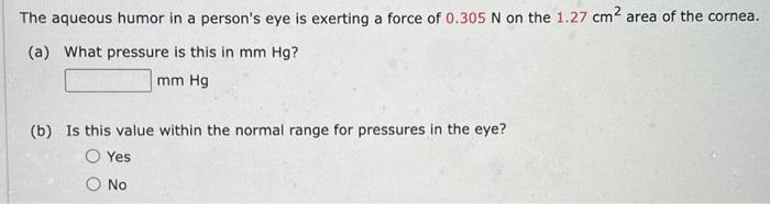 Solved The aqueous humor in a person's eye is exerting a | Chegg.com