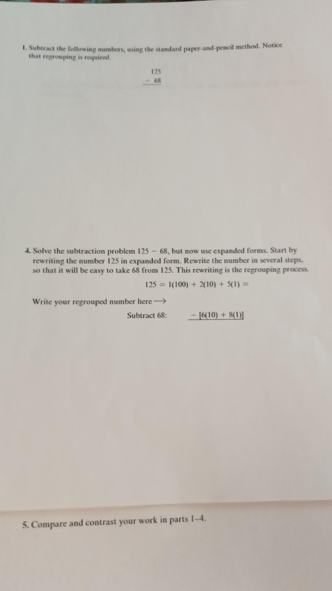 Solved 1. Subtract the following numbers, using the standard | Chegg.com