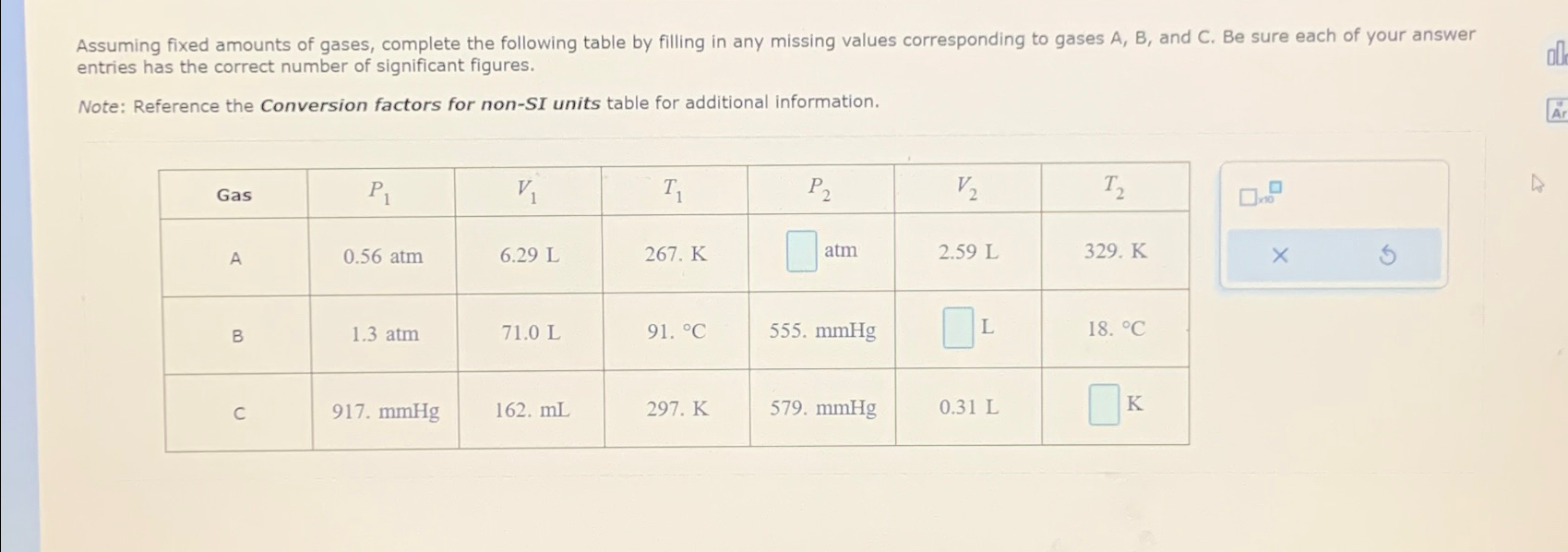 Solved Assuming fixed amounts of gases, complete the | Chegg.com