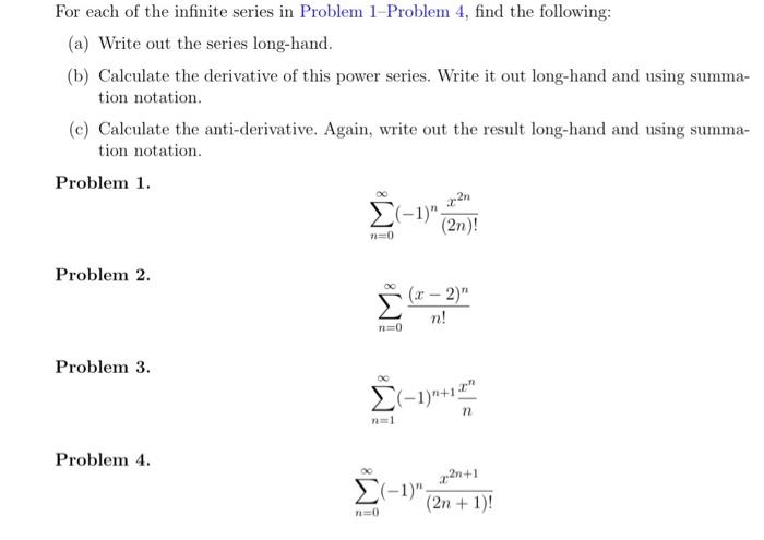 Solved For each of the infinite series in Problem 1-Problem | Chegg.com