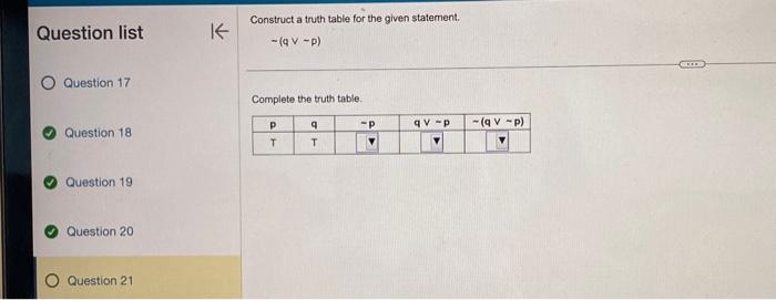 Solved Question list Construct a truth table for the given | Chegg.com
