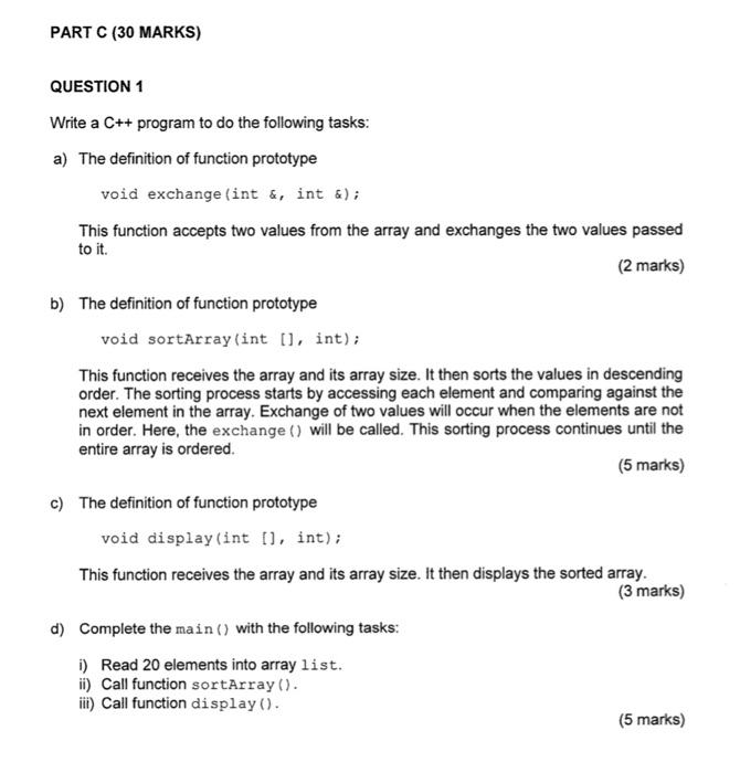 Solved PART C (30 MARKS) QUESTION 1 Write a C++ program to | Chegg.com Solved PART C (30 MARKS) QUESTION 1 Write a C++ program to | Chegg.com