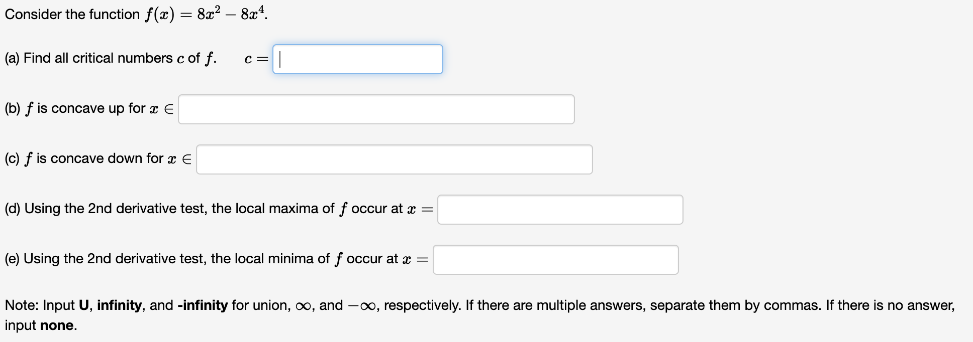 Solved Consider the function f(x)=8x2-8x4.(a) ﻿Find all | Chegg.com