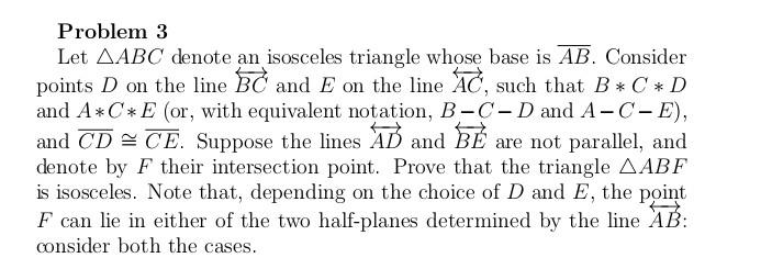 Solved Problem 3 Let ABC denote an isosceles triangle whose | Chegg.com