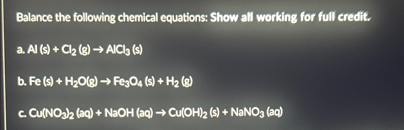 Solved Balance the following chemical equations: Show all | Chegg.com