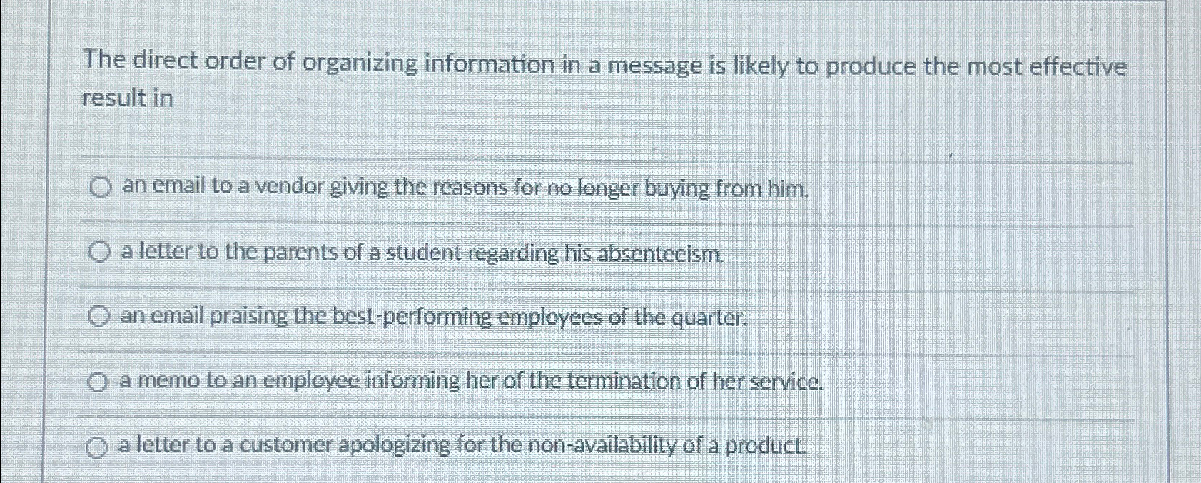 Solved The direct order of organizing information in a | Chegg.com