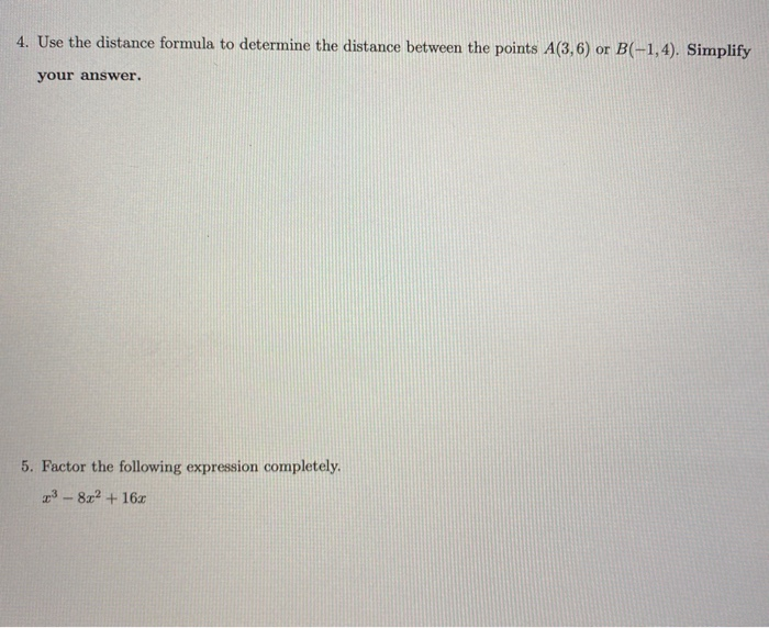 Solved 4. Use the distance formula to determine the distance | Chegg.com