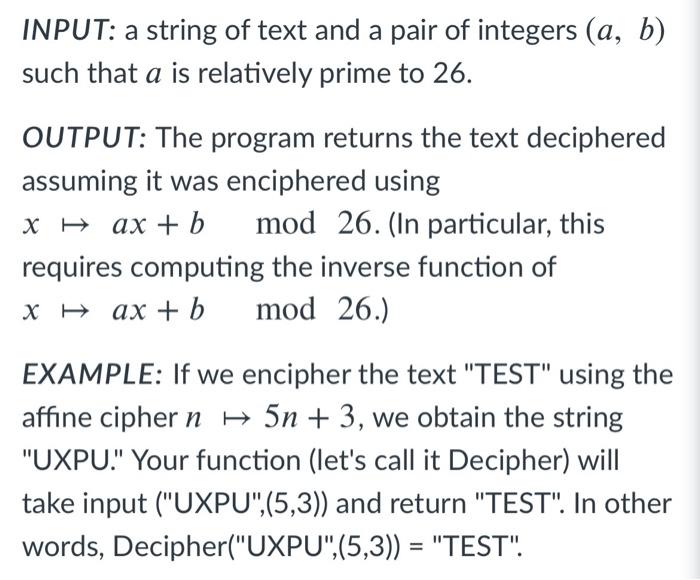 Solved INPUT: a string of text and a pair of integers (a, b) | Chegg.com