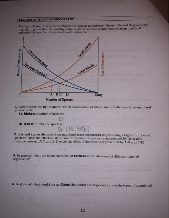Solved BIOGEOGRAPHY SECTION 3: ISLAND The figure below | Chegg.com