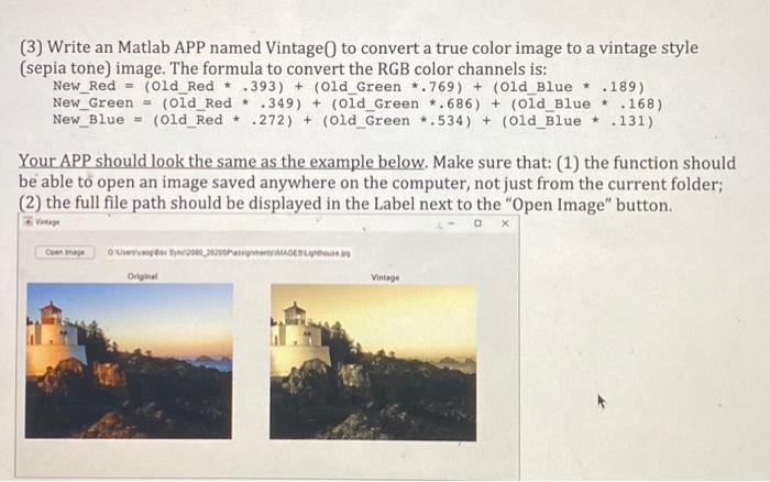 Solved (3) Write an Matlab APP named Vintage ( to convert a | Chegg.com