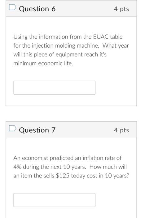 Solved Using the information from the EUAC table for the | Chegg.com