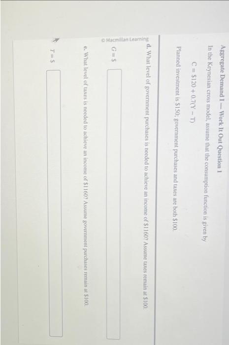 Solved Aggregate Demand I - Work It Out Question 1 In the | Chegg.com