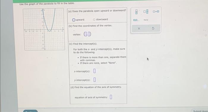 Solved Use the graph of the parabola to fill in the table. | Chegg.com