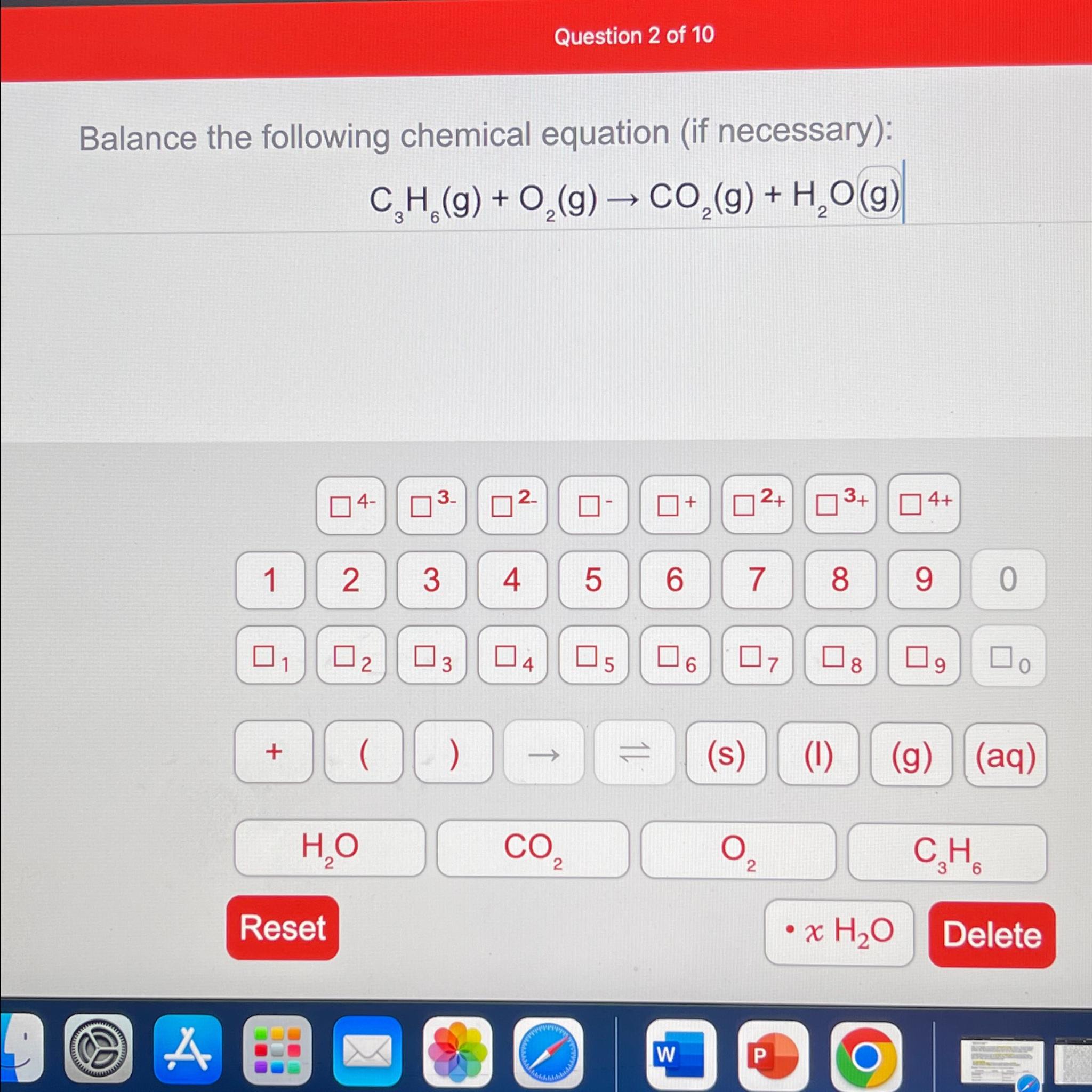 Solved Question 2 ﻿of 10Balance the following chemical | Chegg.com