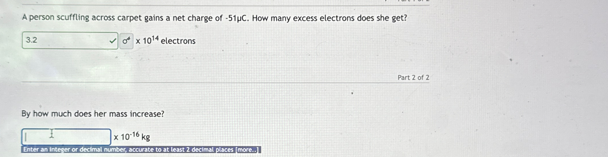 Solved A person scuffling across carpet gains a net charge | Chegg.com