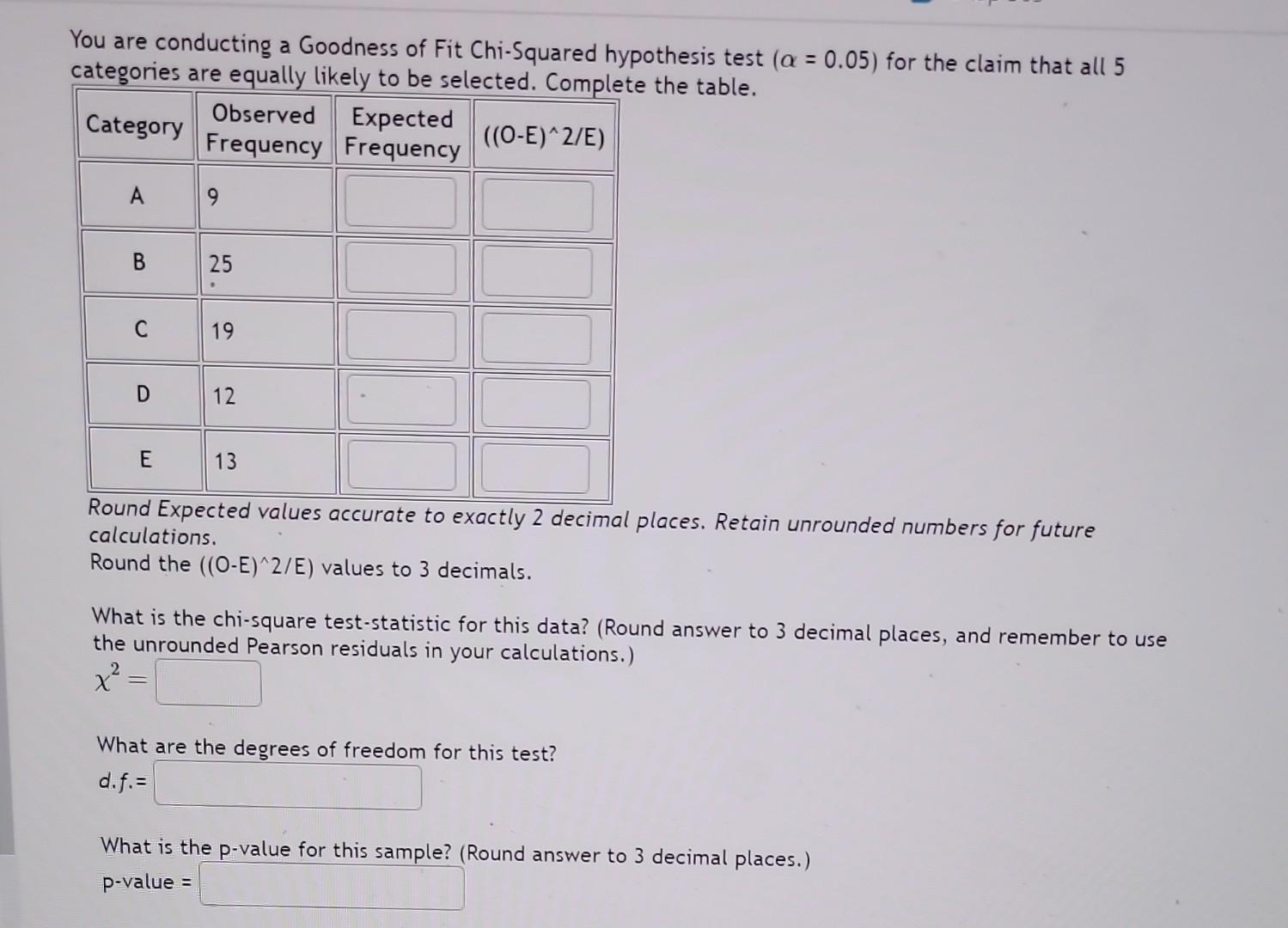 Solved You are conducting a Goodness of Fit Chi-Squared | Chegg.com