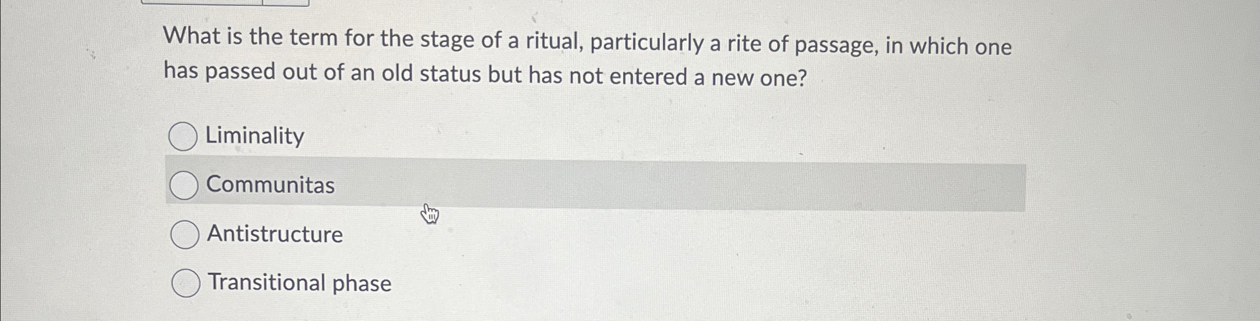 Solved What is the term for the stage of a ritual, | Chegg.com