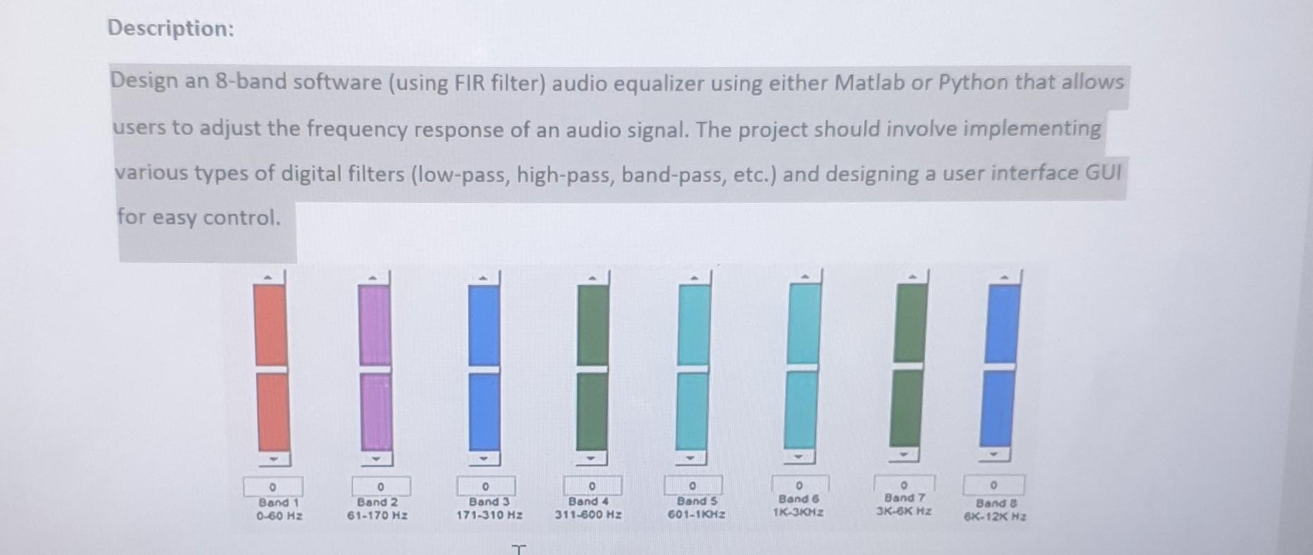 Solved Design an 8-band software (using FIR filter) audio | Chegg.com
