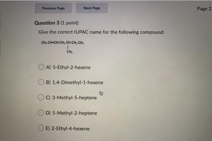 Solved Previous Page Next Page Page 2 Question 3 (1 point) | Chegg.com