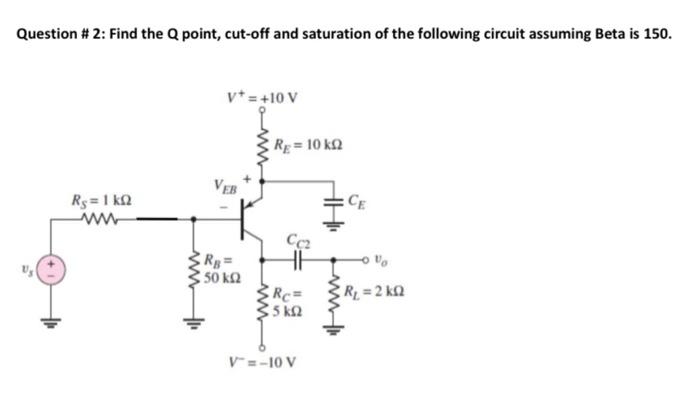 Solved Question \# 2: Find the Q point, cut-off and | Chegg.com