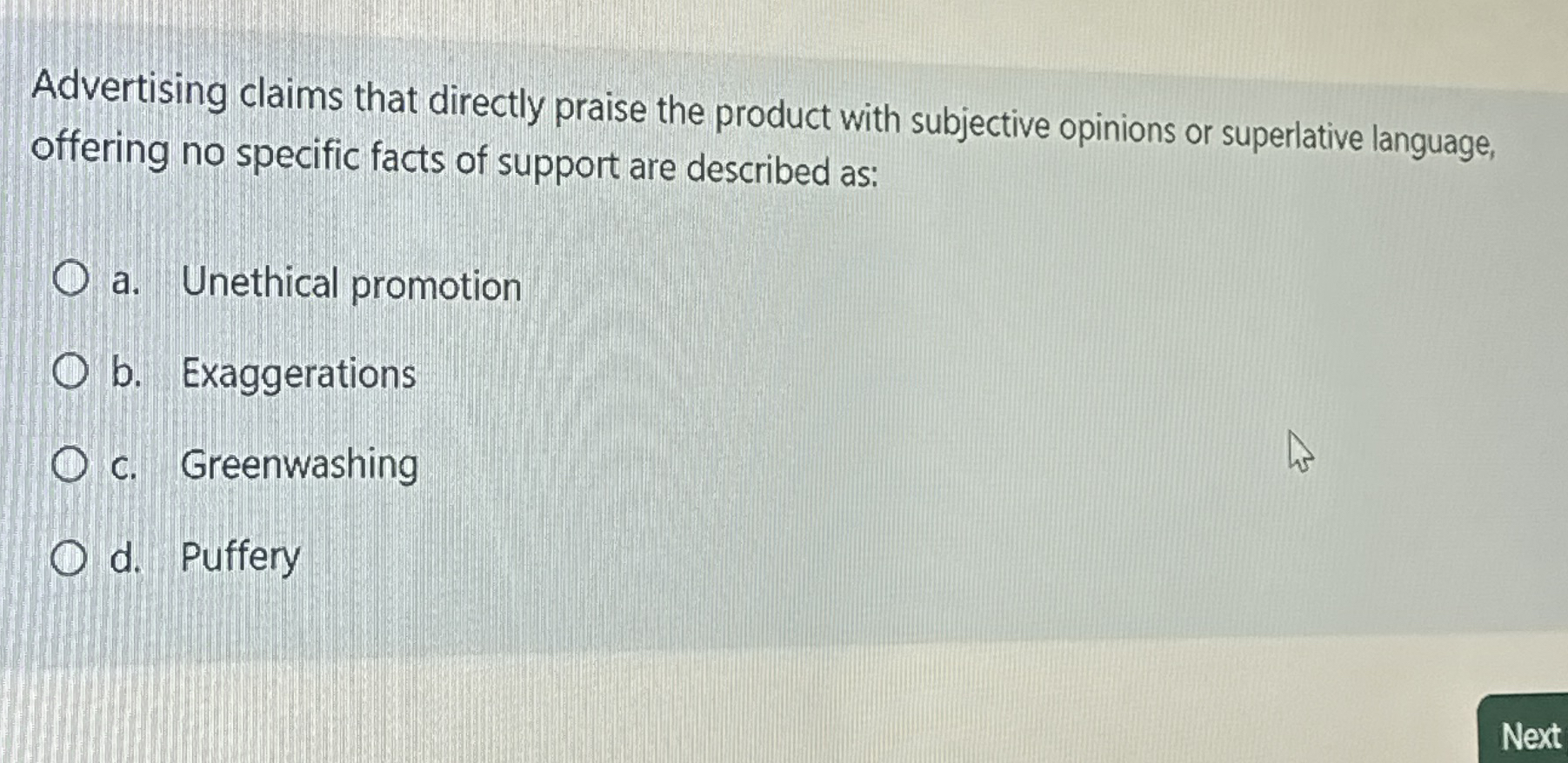 Solved Advertising claims that directly praise the product | Chegg.com