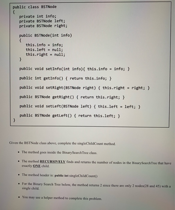 Solved public class BSTNode { private int info; private | Chegg.com