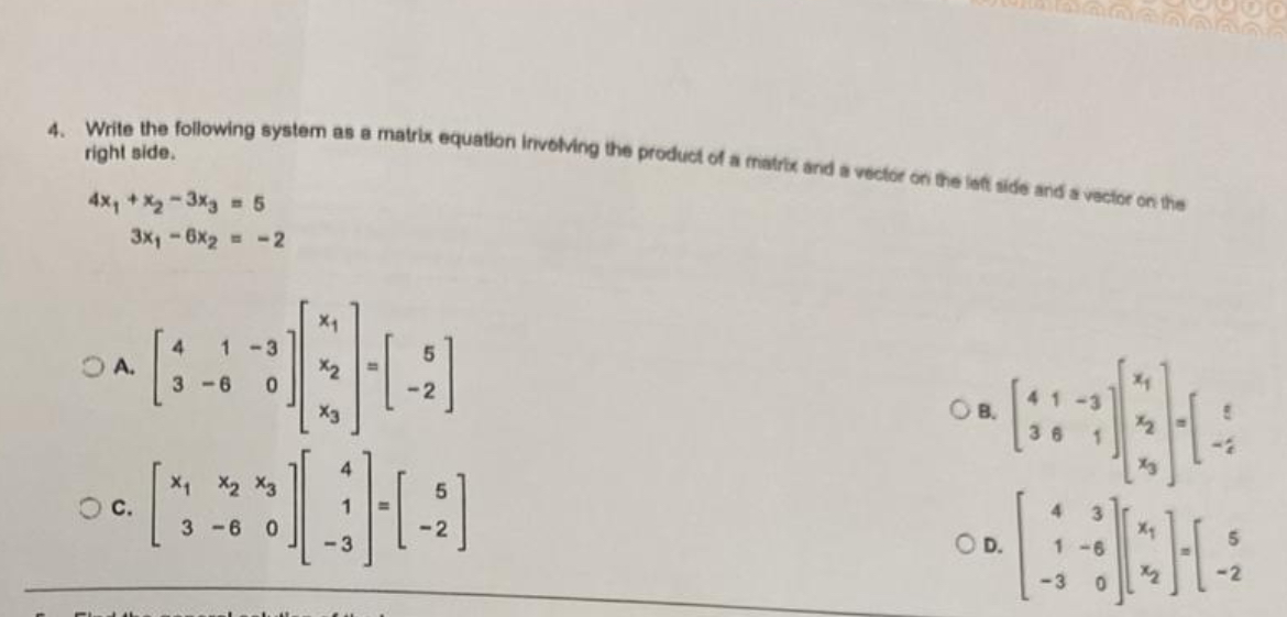 Solved Write the following system as a matrix equation | Chegg.com