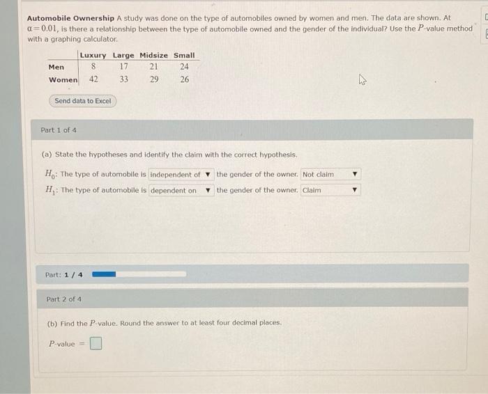Solved Automobile Ownership A study was done on the type of | Chegg.com