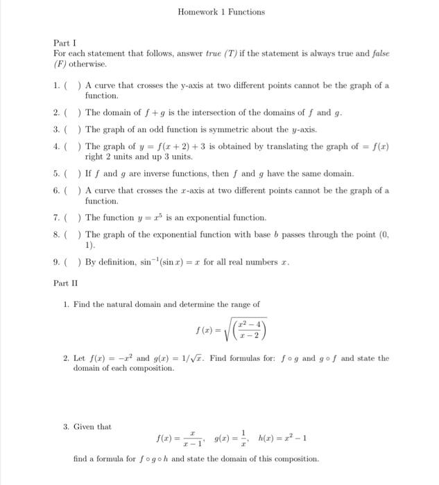 Solved Homework 1 Functions Part 1 For each statement that | Chegg.com